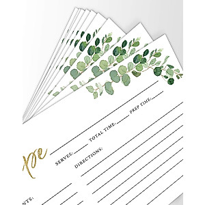 Printed Party Recipe Cards, Gold Greenery, Set of 50