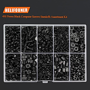 HELIFOUNER 450 Pieces Computer Standoffs Screws Assortment Kit for 2.5" SSD, Hard Drive, Computer Case, Motherboard, Fan Power Graphics with Screwdriver, Black