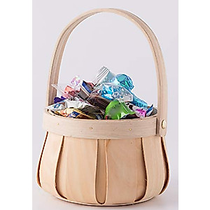 Small Round Natural Woodchip Wooden Decorative Storage Basket with Handle