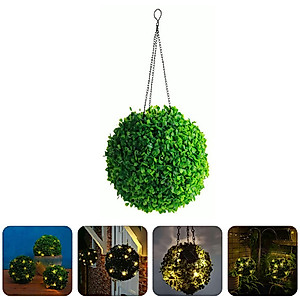 Beaupretty Solar Grass Ball Light Decorative Grass Balls Green Solar Lights Outdoor Artificial Topiary Plant Round Grass Flower Garland Decorations Garden Solar Lamp Warm White Plastic Lob