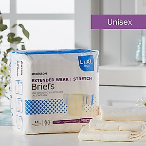 McKesson Extended Wear Stretch Briefs, Incontinence, Maximum Absorbency, Large, 14 Count, 4 Packs, 56 Total