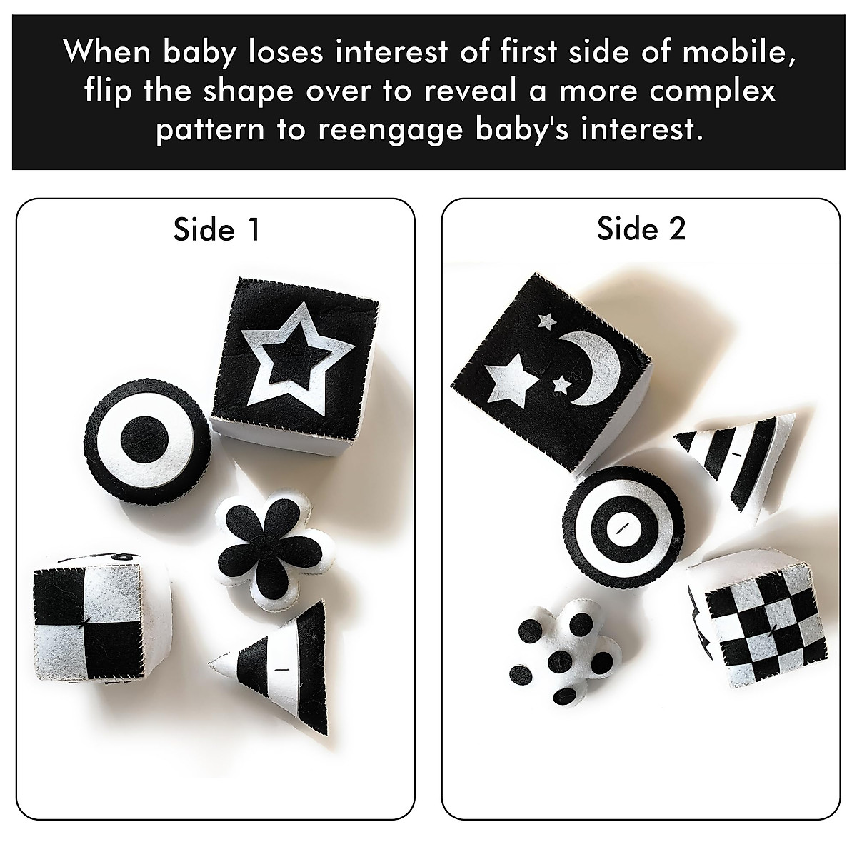 Reversible Baby Mobile - Brain Stimulation to Engage Your Newborn - Felt Mobile with Two Sides for Continued Engagement