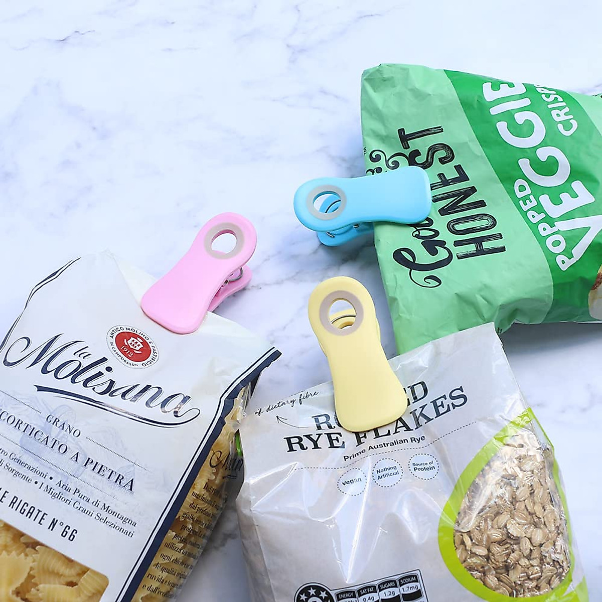 Hasanni Magnetic Clips - Food Clips, Chip Clips, Bag Clips for Food Storage with Air Tight Seal Grip for Bread Bags, Snack Bags and Food Bags (Pack of 10, Pastel Colors)