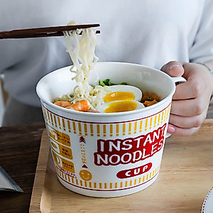 FYUEROPA Ceramic Large Noodle Bowl 27 Oz Soup bowl with Lid (Red)