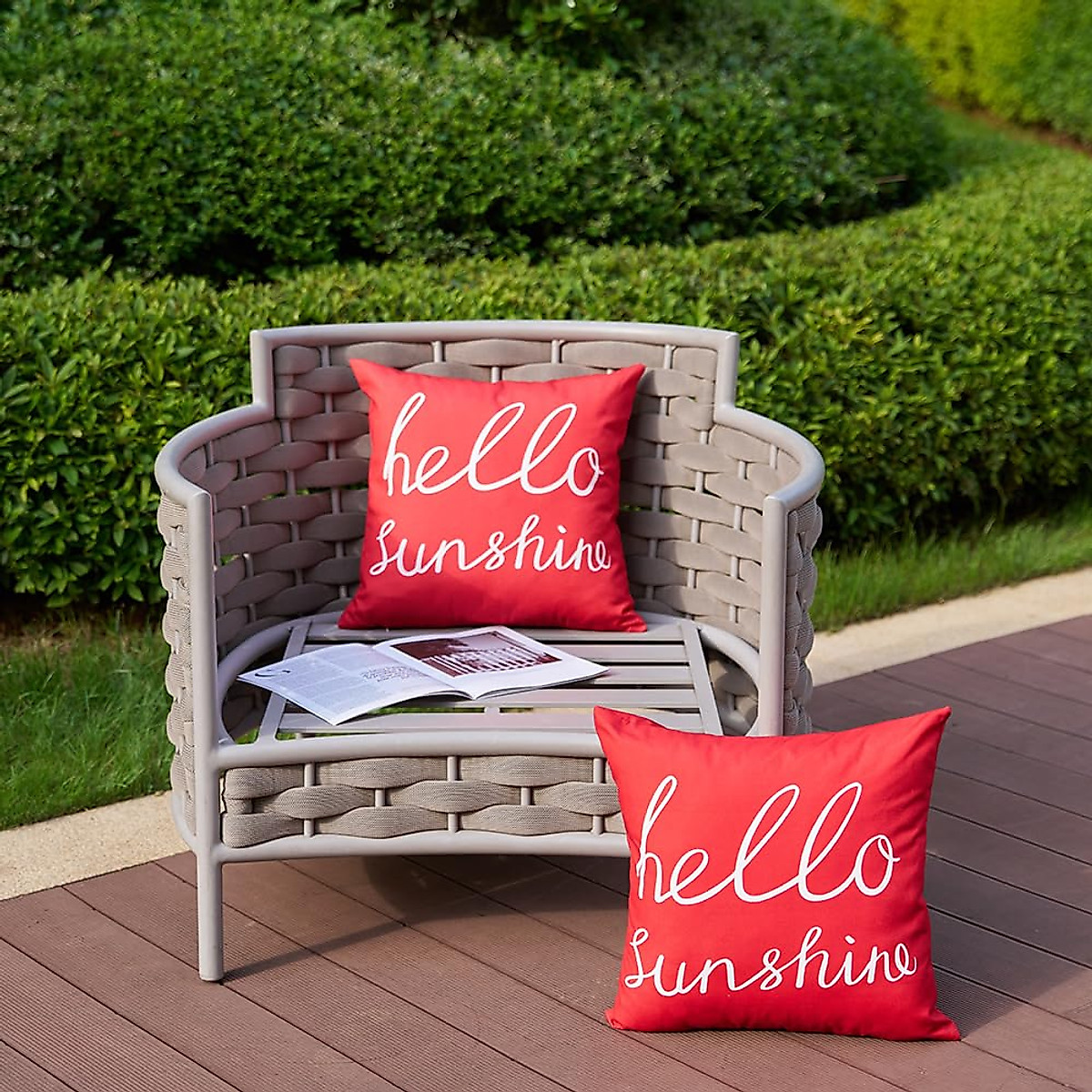 DFXSZ Outdoor Pillow Covers 12x20 Inch Set of 2 Hello Sunshine Decor Red Waterproof Throw Pillow Covers Summer Outdoor Waterproof Pillow Covers Decor for Patio Funiture Garden Sofa Couch 021A