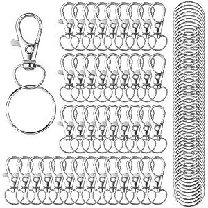 100PCS Keychain Hooks with Key Rings, Metal Swivel Lobster Claw Clasps, for Keychain Clip Lanyard, Jewelry Making, Crafts (Silver)