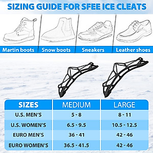 Sfee Ice Cleats Ice Grippers for Shoes and Boots, Crampons Traction Cleats for Walking on Snow and Ice Anti-Slip Flexible Footwear Snow Grips for Walking Climbing Hiking Jogging with 2 Straps
