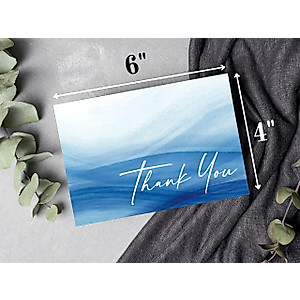 50 Pcs Thank You Cards With Envelopes Premium Quality Classy Thank You Notes Cards For All Occasions, Wedding, Baby Shower, Bridal Shower, Birthday, Engagement, Funeral, Beautiful Minimalistic Design, Blue With White Letters Bulk 4x6