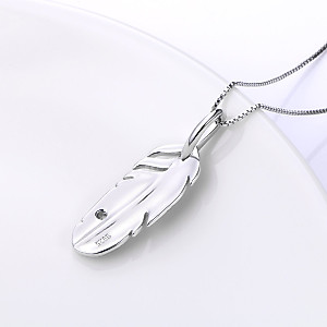 DAOCHONG S925 Sterling Silver Feather Pendant Necklace 18inches Box Chain