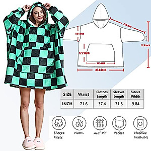 ARTHMOM Comfy Wearable Blanket Hoodie for Women Men Adult, Oversized Sherpa Fuzzy Fleece Sweatershirt Blanket with Giant hood and Pocket, One Size Fits All (Plaid-Green)