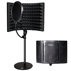 Professional Studio Recording Microphone Isolation Shield Foldable with Desk Mic Stand Pop Filter Density Absorbing Foam Reflector Booth for Blue Yeti Condenser Microphone Recording Equipment