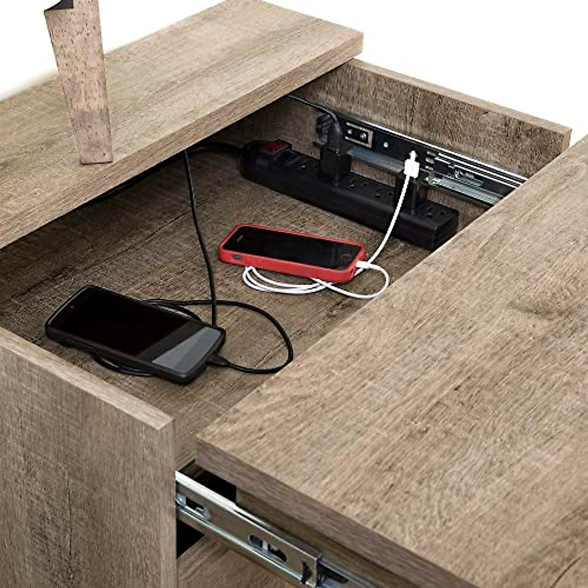 South Shore Versa Nightstand with 2 Drawers and Charging Station, Weathered Oak , 16.38 in x 23 in x 27.75 in