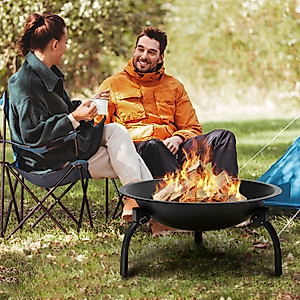 AMAGABELI GARDEN & HOME Fire Pit Outdoor Wood Burning Portable Folding 22in Firepit Firebowl Fireplace Poker Spark Screen Retardant Mesh Lid Deep Round Outside Backyard Camping Metal Grate ET286