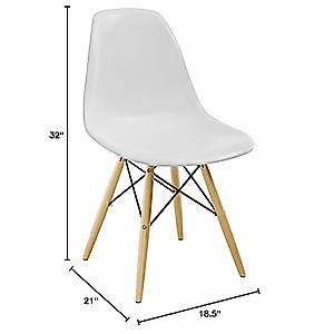 Modway Pyramid Mid-Century Modern Kitchen and Dining Room Chair with Natural Wood Legs in White