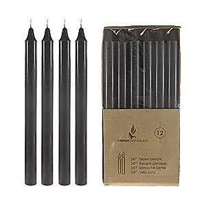Mega Candles 12 pcs Unscented Black Straight Taper Candle, Hand Poured Wax Candles 10 Inch x 7/8 Inch, Home Décor, Wedding Receptions, Baby Showers, Birthdays, Celebrations, Party Favors & More