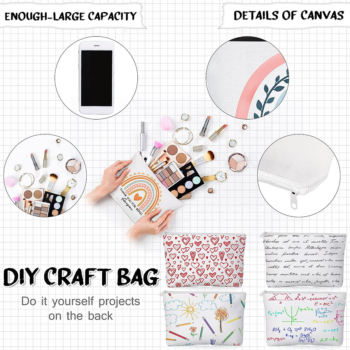 Sieral 20 Pcs Canvas Makeup Bags Bulk Inspirational Cosmetic Bag Pouch with Zipper for Women Employee Appreciation Thank You Gifts for Coworker Staff Medical Assistant Nurse(Rainbow)