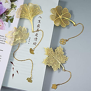 4 Pack Metal Bookmarks with Chain, Golden Hollow Bookmark for Book Lovers, Writers, Readers, Children, Teens, Men, Women, Adults