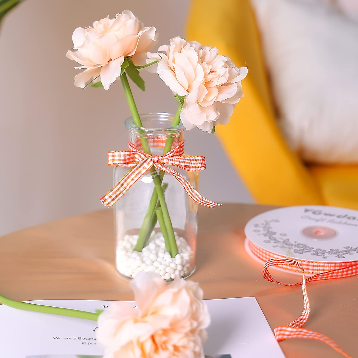 VGoodall Reddish-Orange Gingham Ribbon 3/8 x 50Yd Picnic Craft Ribbon Reddish-Orange Plaid Design for Hair Accessories Craft and Gift Wrapping Check Use for Baby Shower