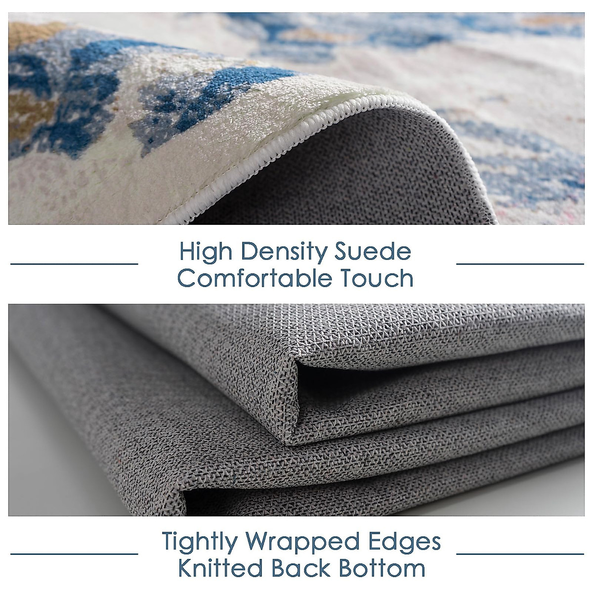 FINOREN Light Modern Area Rug,4x6 Feet,for Living Room,Bedroom,Kitchen,Entryway,Non-Slip Backing,Non-Shedding,Soft Washable Rug,Beige-Blue