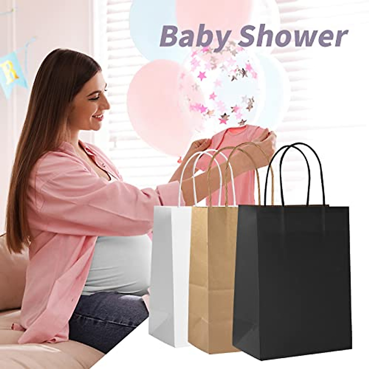 COGLARING 50Pcs 6.3x3.2x8.3 Gift Bags Kraft Paper Bag w/Handles Bulk Shopping Favor Bags