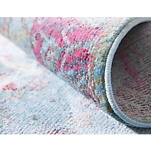 Unique Loom Baracoa Collection Bright Tones Border Vintage Traditional Area Rug, Rectangular 5' 5" x 8' 0", Blue/Pink