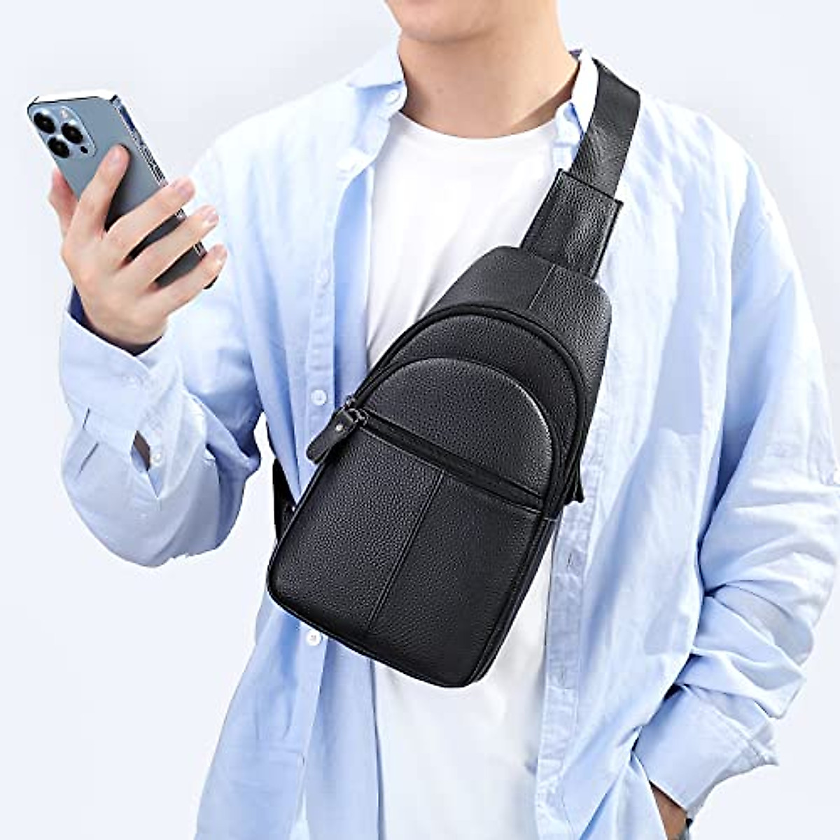 NIUCUNZH Sling Bag Crossbody Bags Shoulder Small Sling Backpack - Genuine Leather, Lightweight & Compact for Travel Everyday