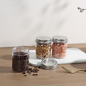 Party Club of America 16 Pack 8OZ Sliver Plastic Jars With Screw On Lids，Plastic Mason Jars Food Storage Container For Storing Dry Food, Candy, Cream,Peanut, Butter