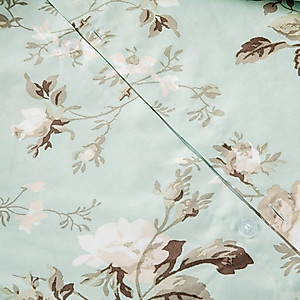 Eikei Shabby Chic Floral Duvet Cover and Pillowcases Set Cottage Garden Botanical Nature Flowers Cabbage Roses Peony Rosy Vines Farmhouse Bedding Toile French Country Style (Pale Blue, King)