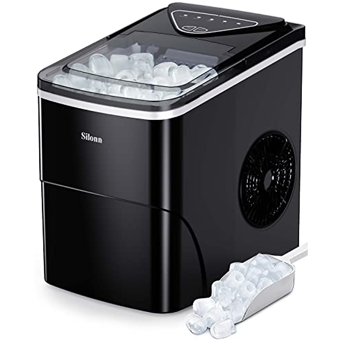 Silonn Ice Makers Countertop, 9 Cubes Ready in 6 Mins, 26lbs in 24Hrs, 2 Sizes of Bullet Ice for Home Kitchen Office Bar Party & Keurig K-Express Coffee Maker, Black