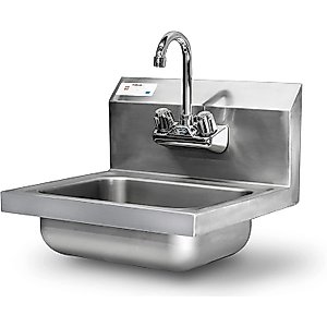 17"L x 16"W Stainless Steel Commercial Wall Mounted Hand Sink with Gooseneck Faucet for Restaurant, Bar, Cafe, Salon & Spa, Home - 16 Gauge (NSF Listed)