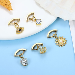 ORAZIO 14G Clicker Belly Button Ring for Women Stainless Steel Clicker Belly Rings Dangling CZ Heart Evil Eye Gold Belly Button Piercing Reverse Curved Barbell Navel Piercing Jewelry