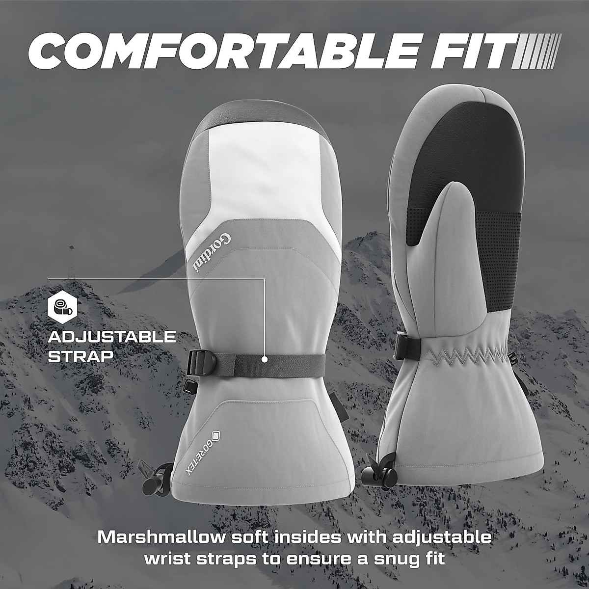 Gordini Women's Ski Mittens Cold Weather Waterproof Gore-tex Insulated Gauntlet Snow (Medium, Clay Grey White)