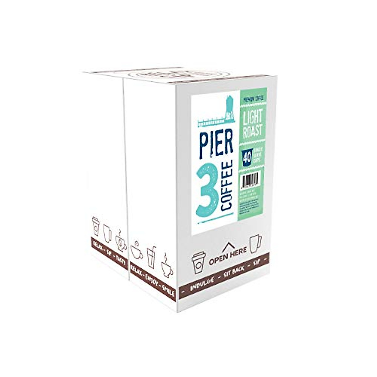 Pier 3 Light Roast Coffee Pods, Compatible with 2.0 K-Cup Brewers, 40 Count