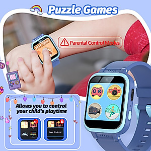 meoonley Kids Smart Watch with Puzzle Games HD Touch Screen Camera Video Music Player Pedometer Alarm Clock Flashlight Fashion Kids Smartwatch Gift for 6-13 Year Old Boys Girls Toys