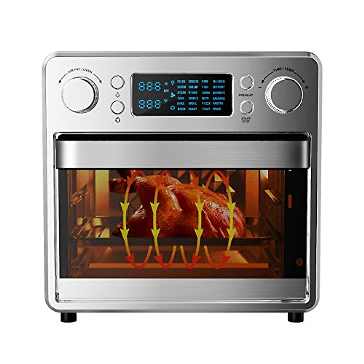 leiko Air Fryer Toaster Oven Combo, 16 QT capacity and Convention Countertop, with microwave&air fryer &roast&bake&thaw &reheat 24-1 function, Stainless Steel, Silver, 1700W.