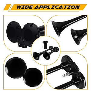 12V Air Horn Kit, Super Loud Train Horn for Truck, Air Horn Dual Truck Horn with Compressor for 12V Vehicles Trucks Pickup Trains Cars Boats (Dual black)