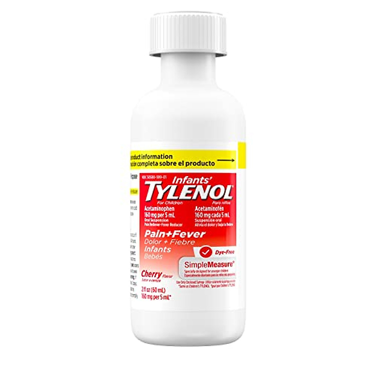 Tylenol Infants Acetaminophen Medicine, Pain & Fever Relief, Dye Free Cherry, 2 fl. oz