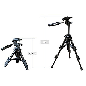 RetiCAM Tabletop Tripod with 3-Way Pan/Tilt Head, Quick Release Plate and Carrying Bag for Phones, Cameras and Spotting Scopes - MT01 Mini Tripod, Aluminum, Black