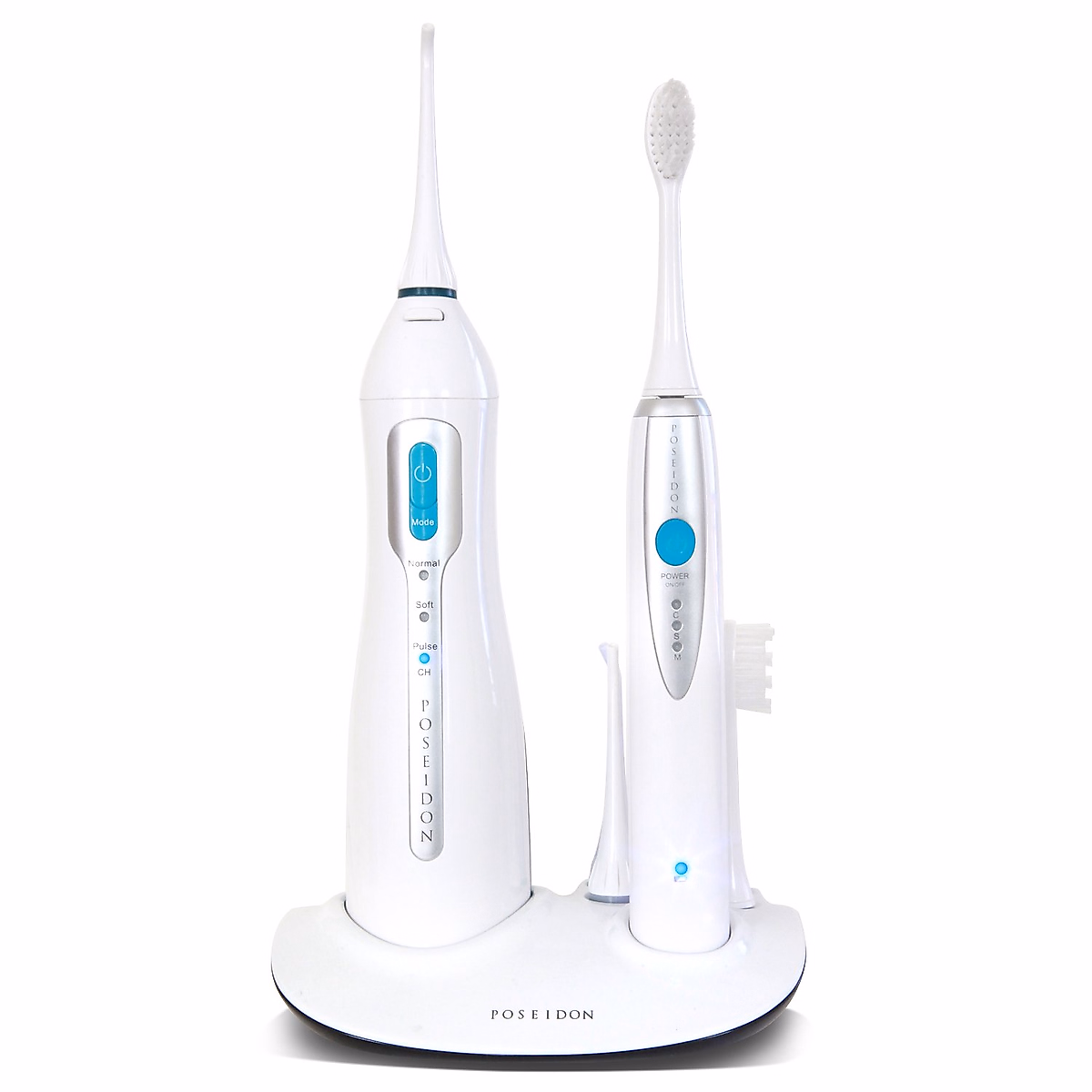 ToiletTree Products Poseidon Irrigator and Toothbrush Combo - Rechargeable Sonic Toothbrush and Oral Irrigator to Support Oral Health and Fight Bad Breath - Comes with Extra Tips for Multiple Users