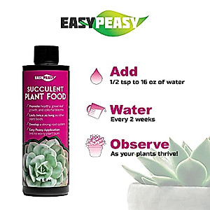 Easy Peasy Succulent and Cactus Plant Food, Specific Blend of Nutrients for Potted Cacti, Jade, Aloe Vera and All Other Live Succulent Plants