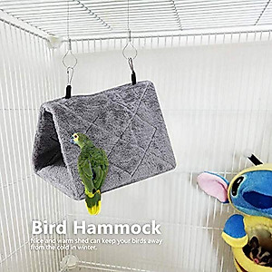Peony Parrot Hammock Bird Nest Warm Soft Plush Hammock Hanging Cage Tent for Birds Parrot Winter Warm Bed Pet Toy Pouch Cotton Bed (M- Gray)