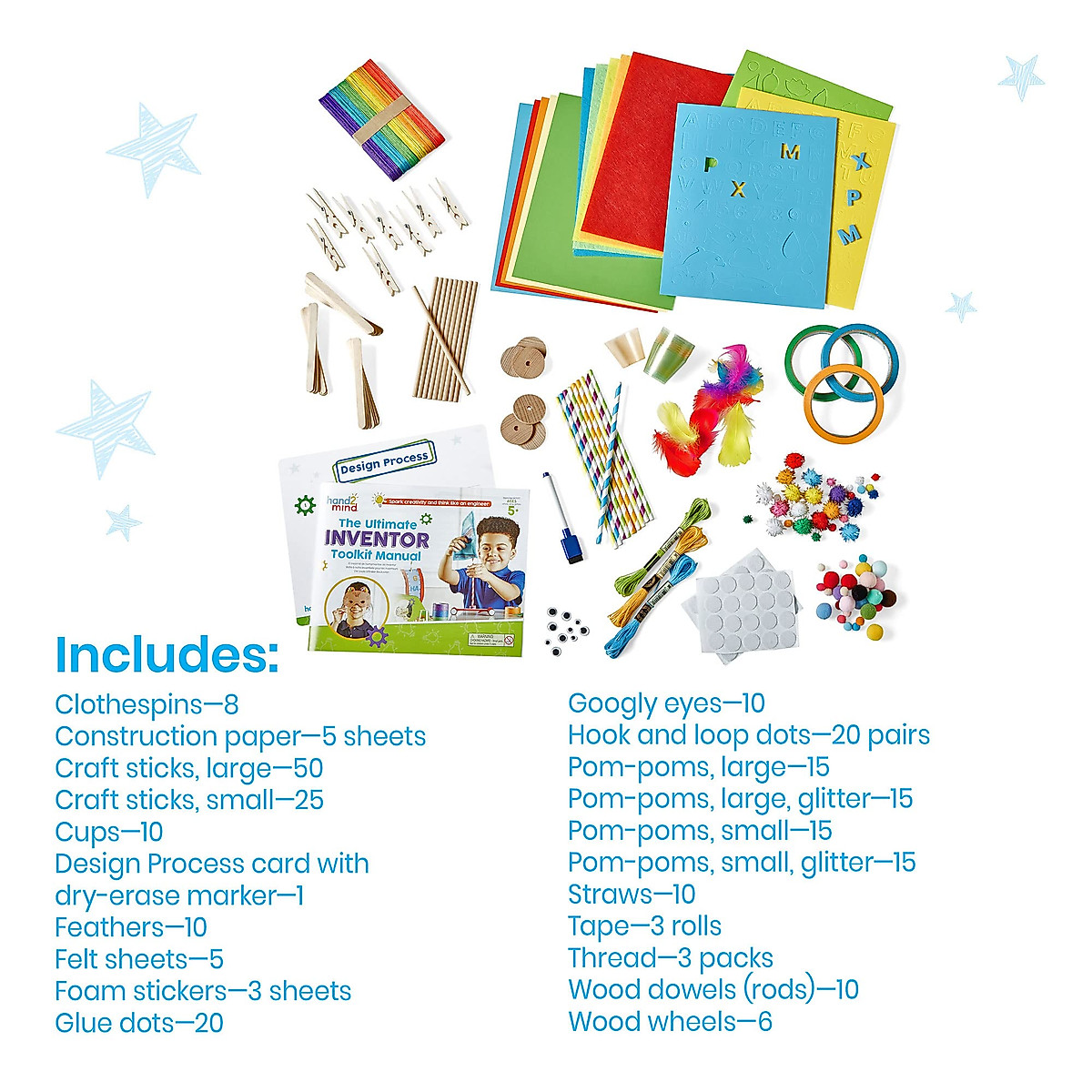 hand2mind Ultimate Inventor Toolkit, Ages 5+, Kids Inventing Kit, Ultimate Craft Kit, Science Projects for Kids, Engineering Toys for Kids, STEM Building Toys, Kids First Science Kit, STEM Activities