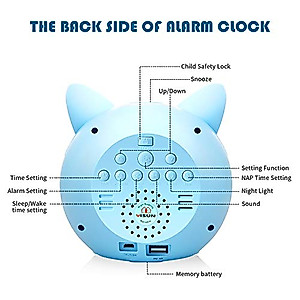 YISUN Kids Alarm Clock, Children's Sleep Trainer, OK to Wake Clock for Bedroom Cute Digital Clock with Temperature, 5 Colors Smart Night Light Clock Teaching Boys Girls When to Wake Up (Blue)