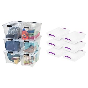 IRIS USA 53 Qt. Plastic Storage Container Bin, Large & 6 Quart Large Clear Plastic Storage Bins with Lids and Secure Latches, 6 Pack, Organizing Container, Clear/Violet