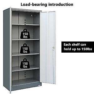 BESFUR Metal Storage Cabinet with Locking Doors and Adjustable Shelves, Steel Storage Cabinet for Office, Garage, Warehouse, Classroom, Pantry, 70.86" H x 31.5" W x 15.75" D (Light Grey & Dark Grey)