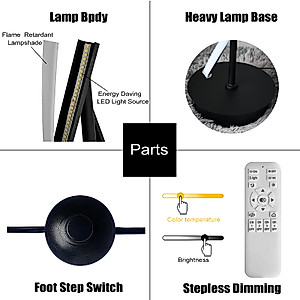 Vlaikez 61" Height 60W LED 3 Light Color Remote Dimming Floor lamp, Bright Floor Lamp for Living Rooms & Bedrooms & Office, 61" Tall Pole Lamp, Modern Dimmable Standing Lamp