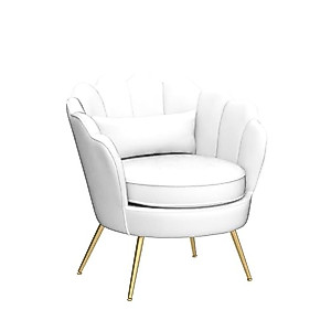 ZJhome Modern Accent Velvet Chairs Shell Shape Barrel Chairs Comfy Upholstered Vanity Chairs for Bedroom Armchair Chairs with Golden Metal Legs Makeup Chairs for Living Room (White)