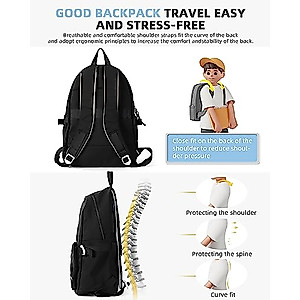 Lightweight School Backpack for Women Men, Laptop Travel Casual Daypack College Secondary School Bags Bookbag for Teenage Girls Boys, Black