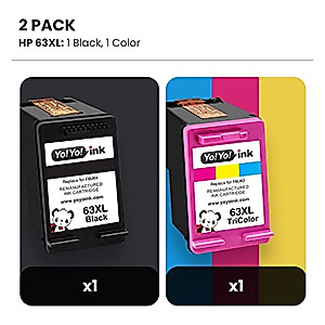YoYoink Remanufactured HP 63 Ink Cartridge Combo Pack Replacement for HP 63XL (1 Black, 1 Color; 2 Pack) Use with HP 3830 Printer Ink HP Officejet 4650 4652 HP Envy 4520 HP Deskjet 1112 2130