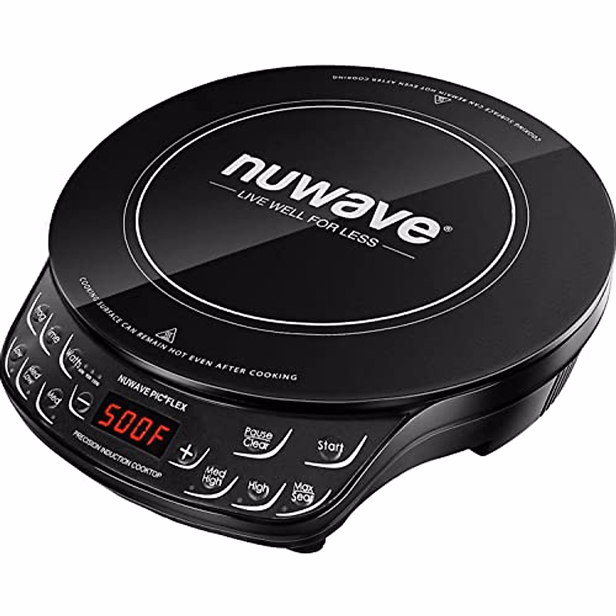 NUWAVE Flex Precision Induction Cooktop, Portable, Large 6.5” Heating Coil, Temperature from 100F to 500F, 3 Wattage Settings 600, 900, and 1300w